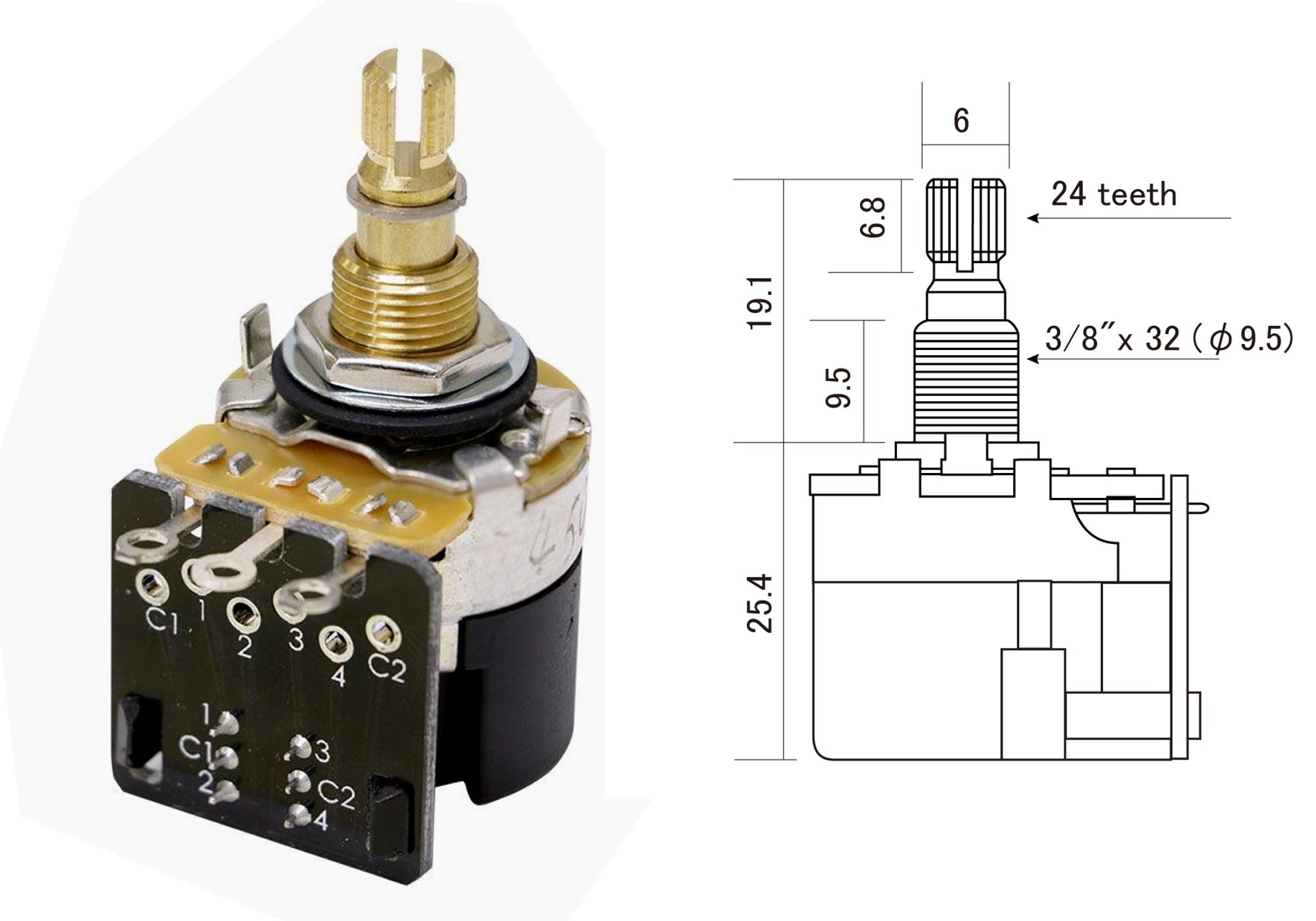 Push/Pull DPDT Control Potentiometer, 250K Audio Taper (inch) – EdCo ...