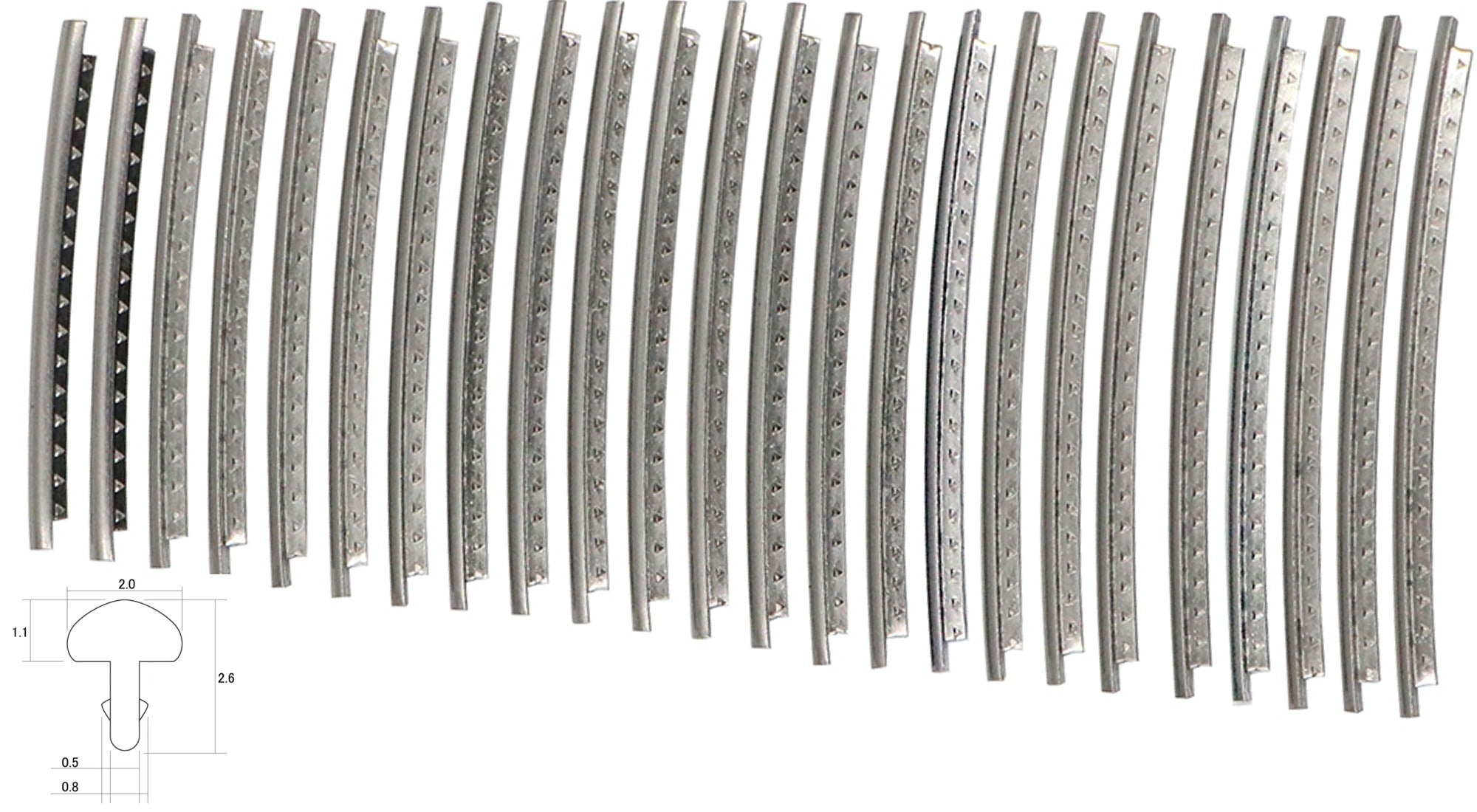 Fretwire, Small Nickel Silver (1.1x2mm, 0.5 tang), pre-cut 24 pack ...