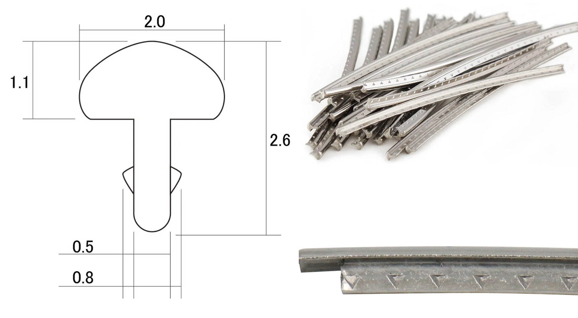 Fretwire, Small Nickel Silver (1.1x2mm, 0.5 tang), pre-cut 24 pack ...