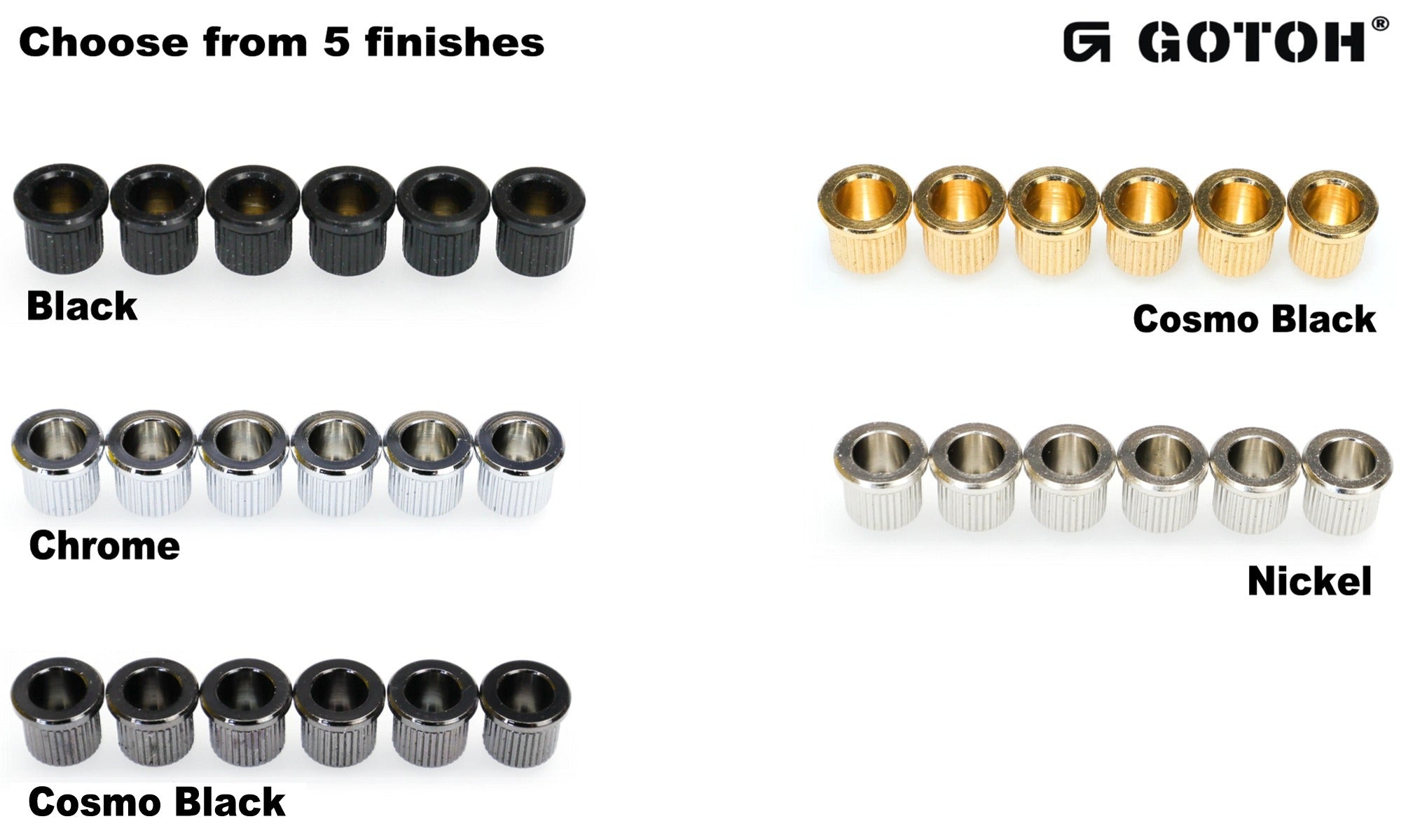 Gotoh TLB-1 Guitar String Ferrules with top lip, set of 6 (choose fini ...